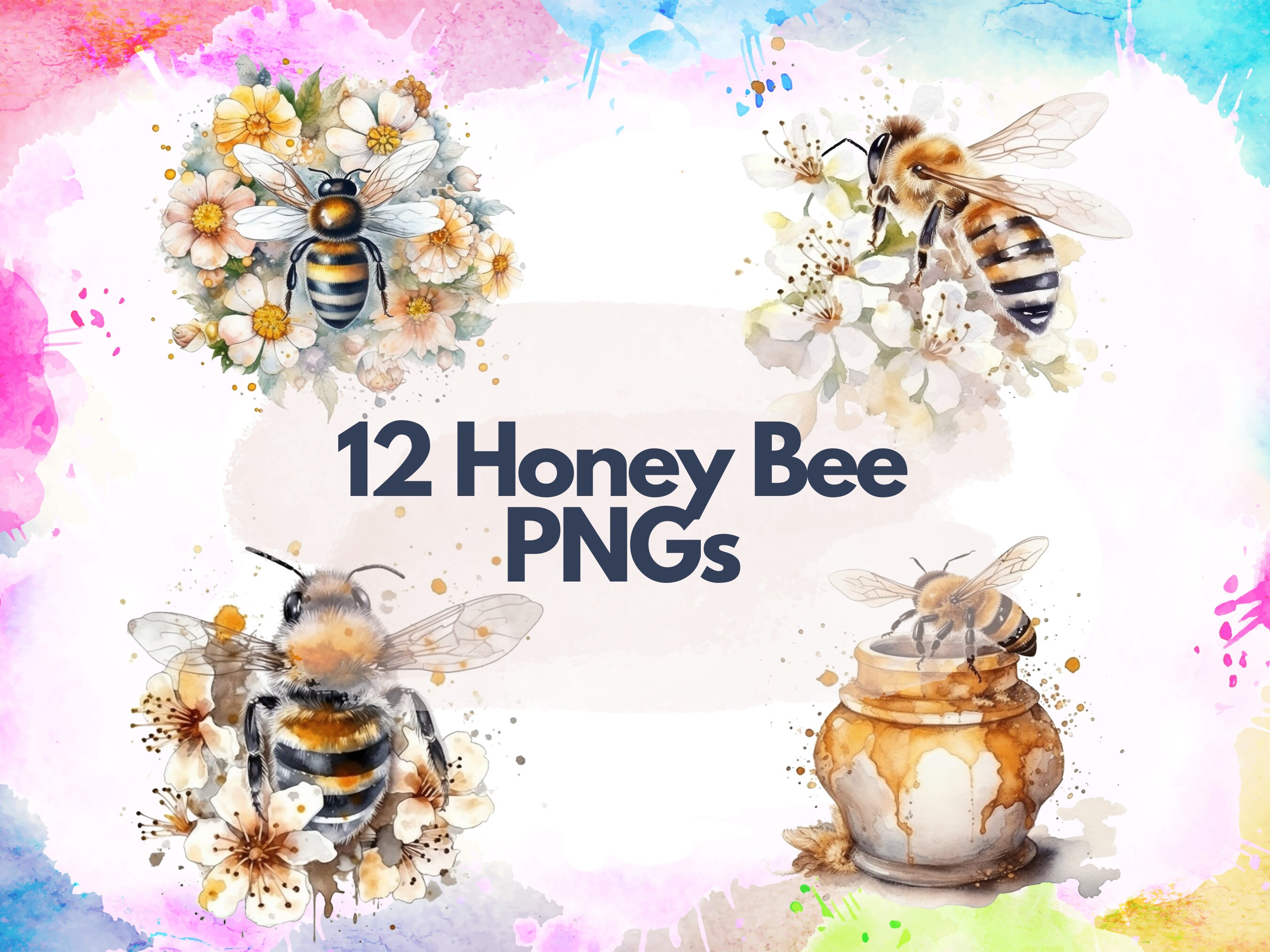 Watercolor Bee Clipart, Spring Time With Honey Features PNG Instant ...