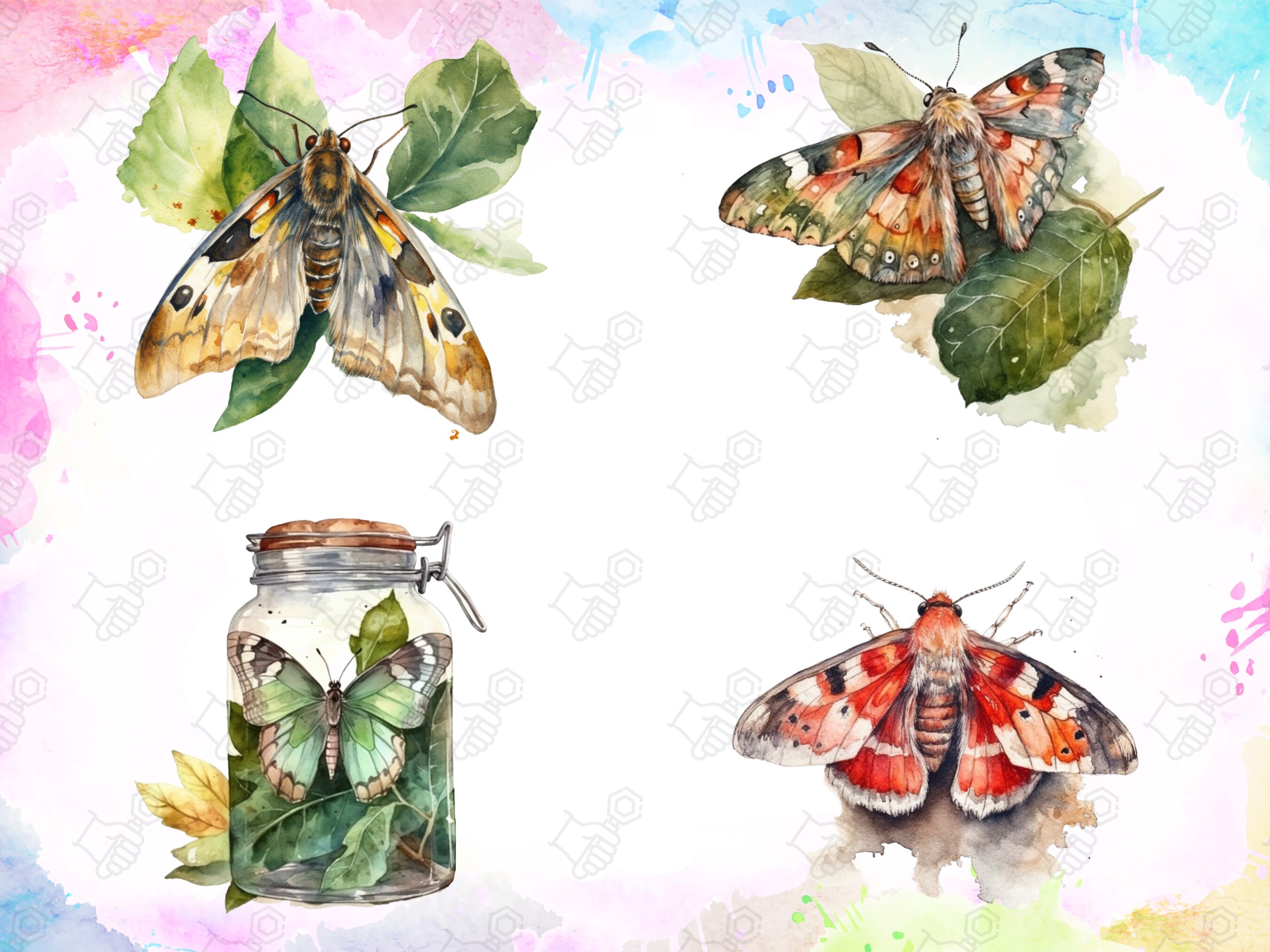 Watercolor Moth Clipart, Spring Time PNG Instant Downloads for ...