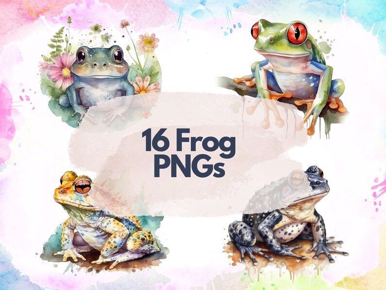 Watercolor Frog Clipart, Spring Time, PNG Instant Download for ...