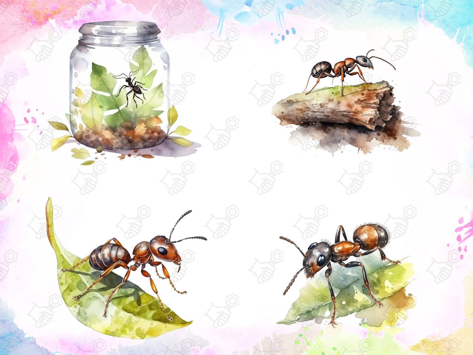 Watercolor Ant Clipart, Spring Time, PNG Instant Download for ...
