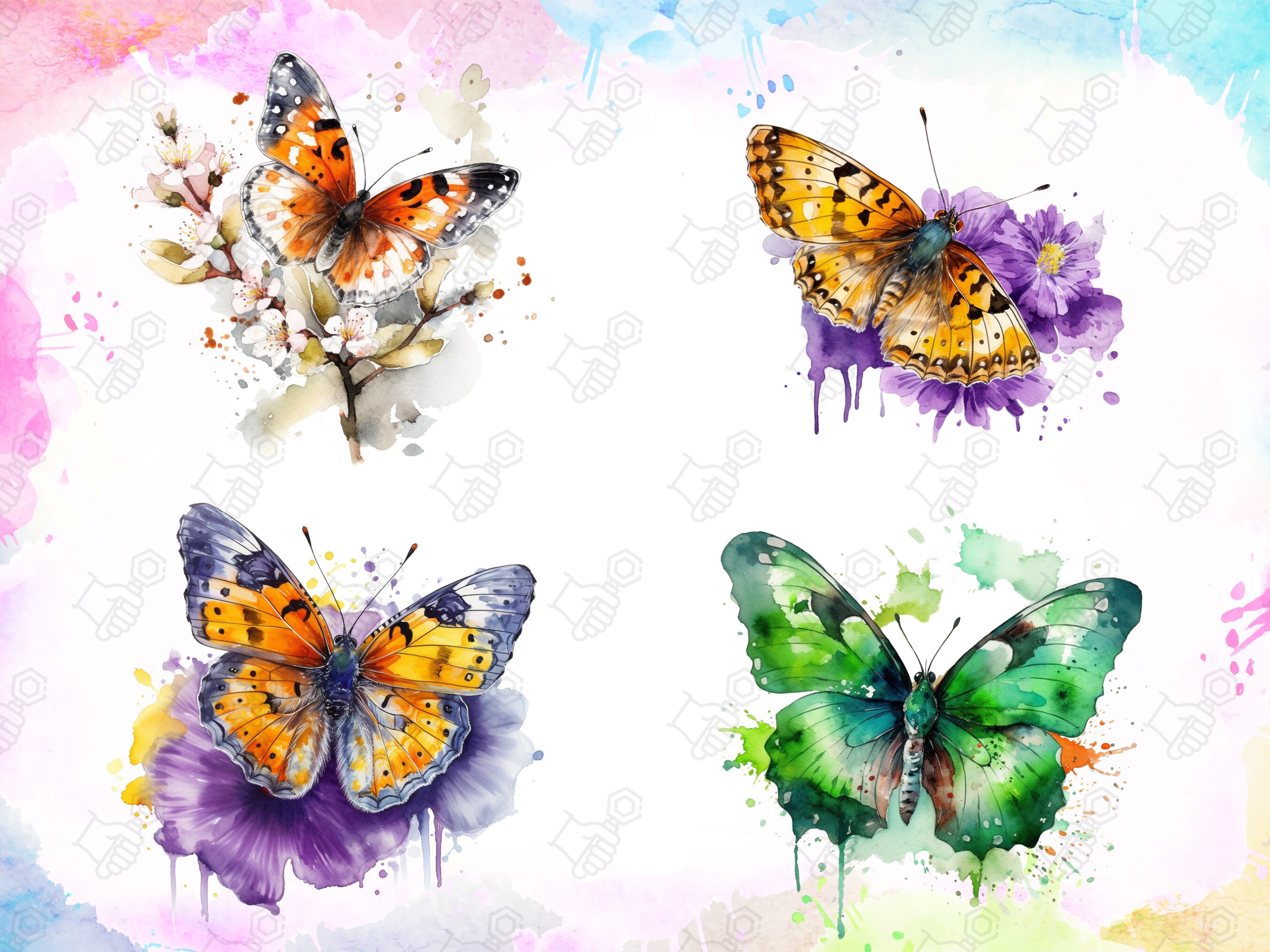 Watercolor Butterfly Clipart, Spring Time, PNG Instant Download for ...