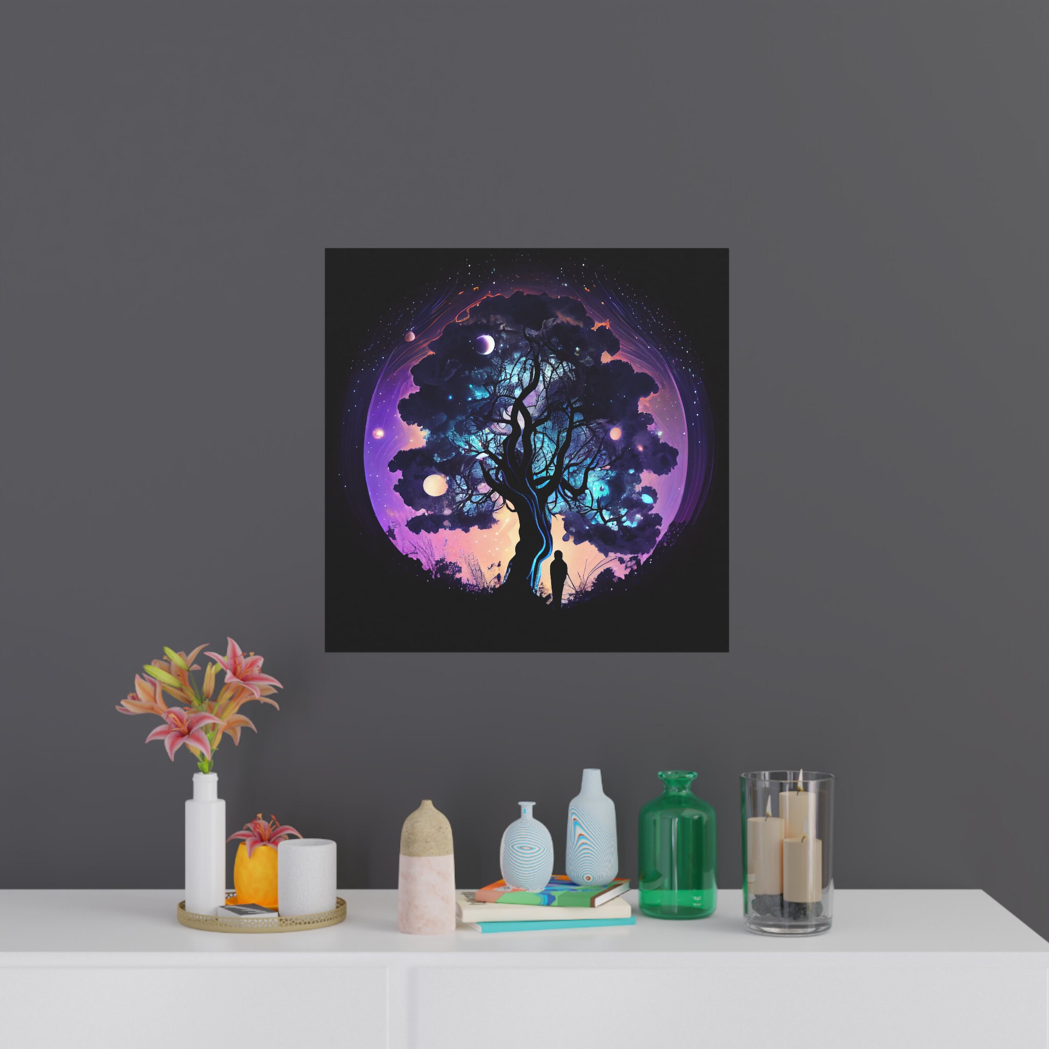 Cosmic Tree of Life Poster With Planets and Galaxies Unique Celestial ...