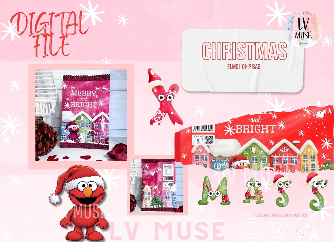 Elmo Christmas Digital Chip Bag - Etsy