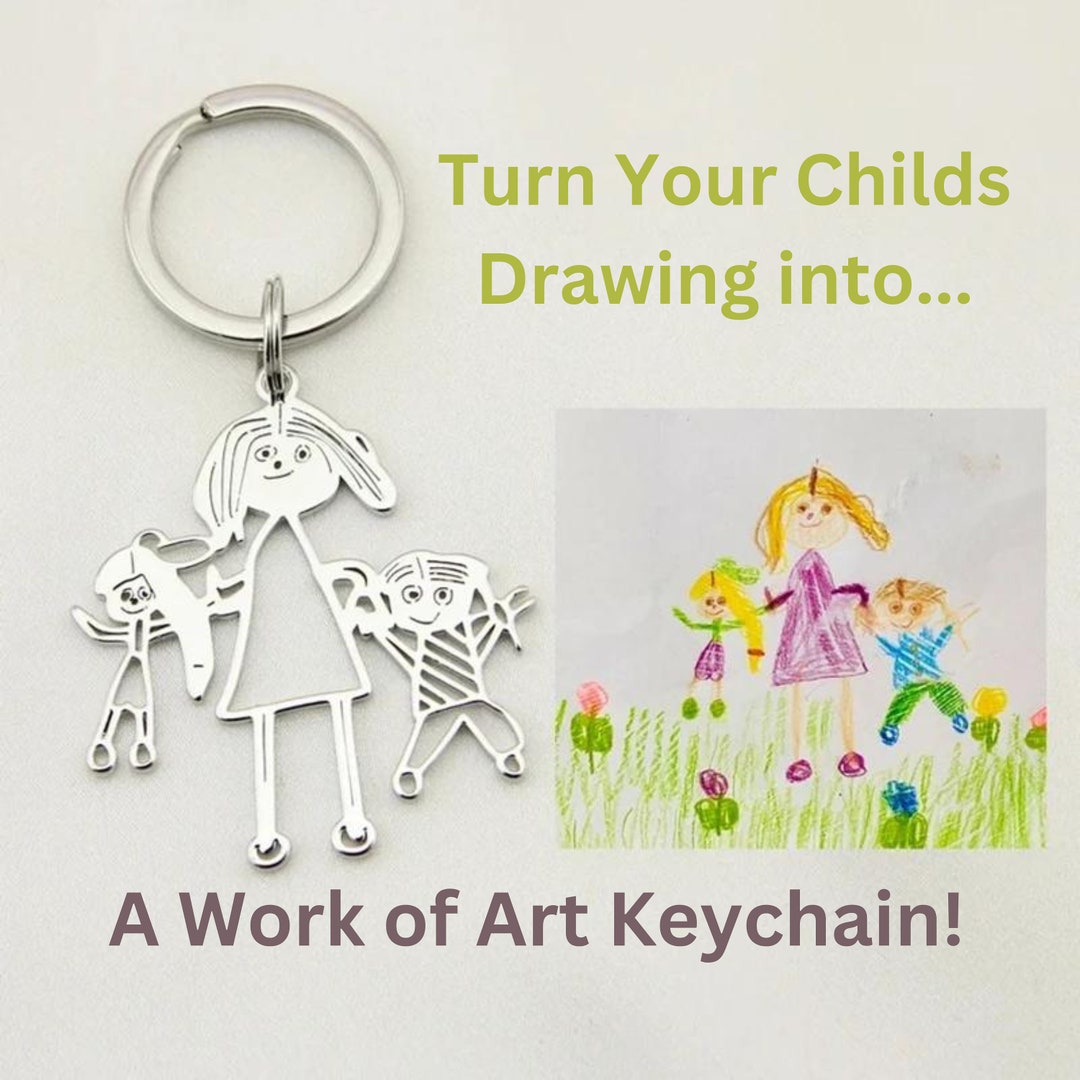 Customized Children Drawing Keychain, Kids Artwork Personalized, Custom ...