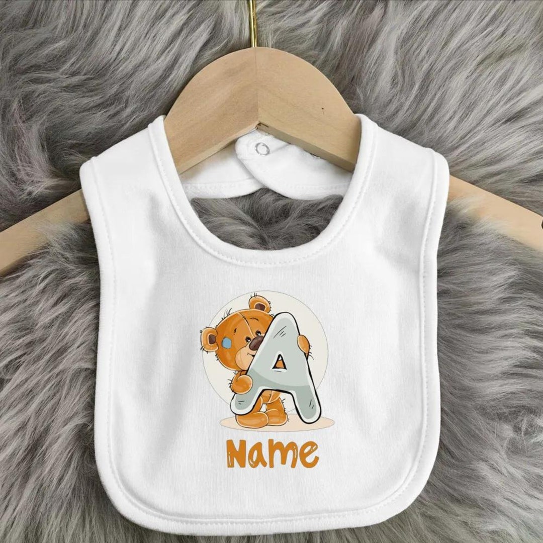 Personalised Baby Bib, Baby Bear Bibs, Initial With Name Bib, Newborn ...