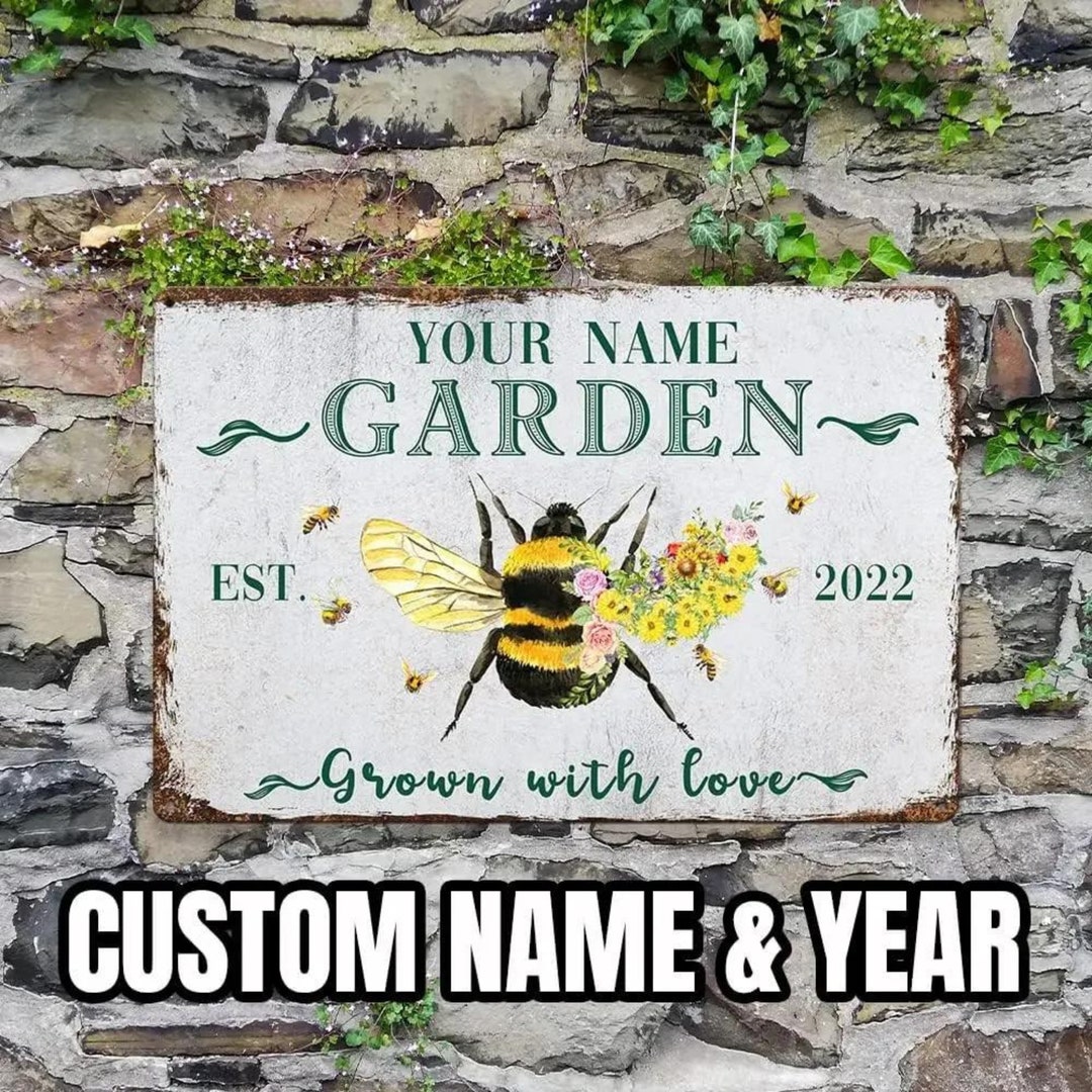 Bee Garden Sign to Personalize Name, Custom Metal Garden Signs, Outdoor ...