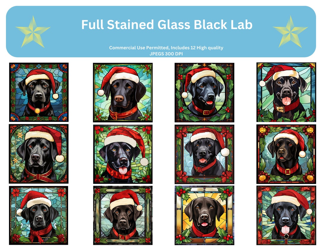12 Full Stained Glass Black Lab High Quality Jpgs Digital Download Card ...