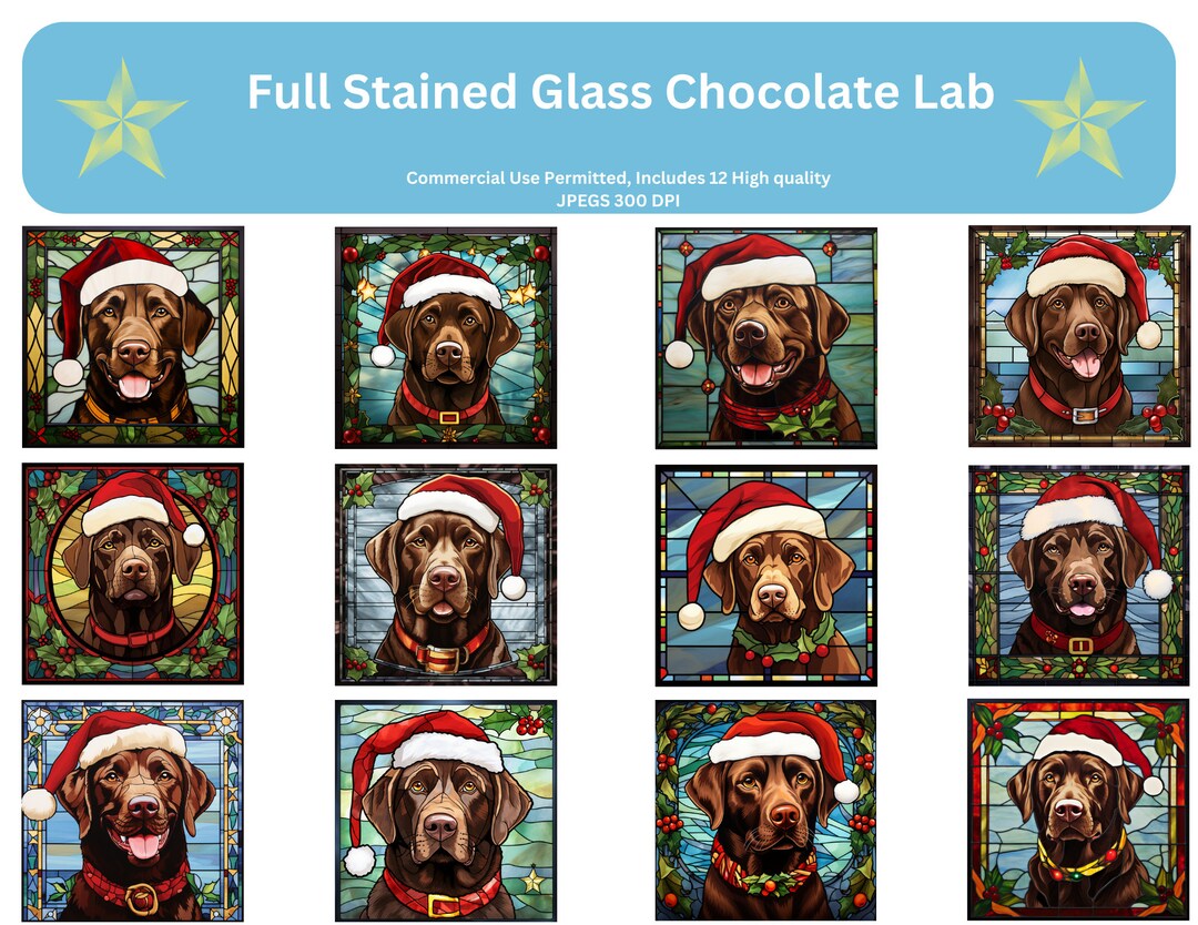 12 Stained Glass Chocolate Labs High Quality Jpgs Digital Download Card ...