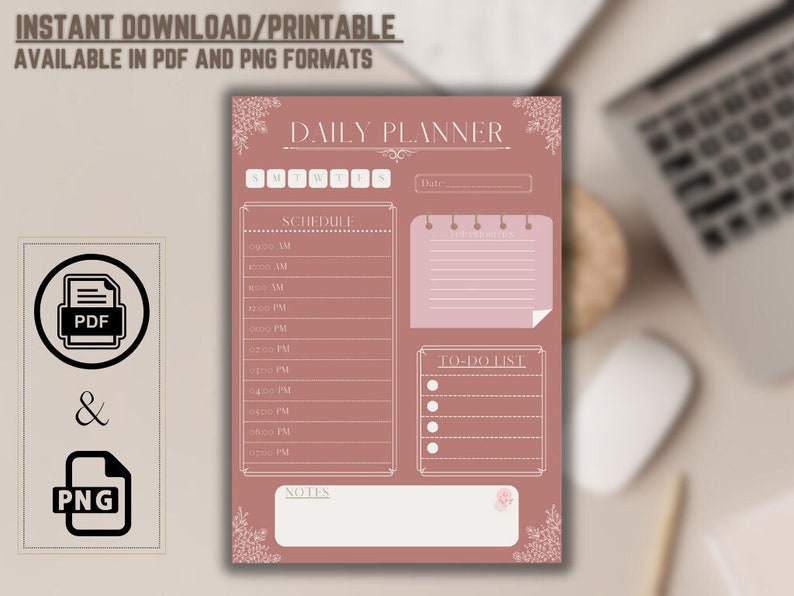 Daily Planner, Printable, to Do List, Digital Download, PDF, Minimalist ...