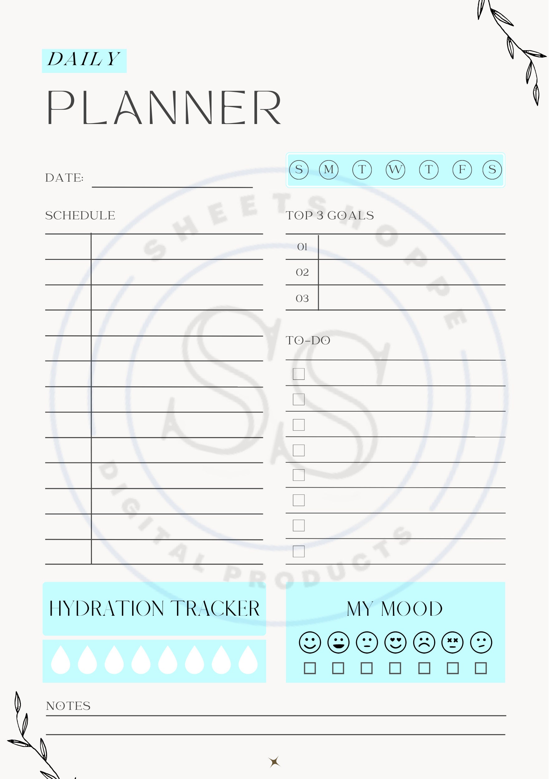 Daily Planner Printable, to Do List, Water Tracker, Instant Download ...