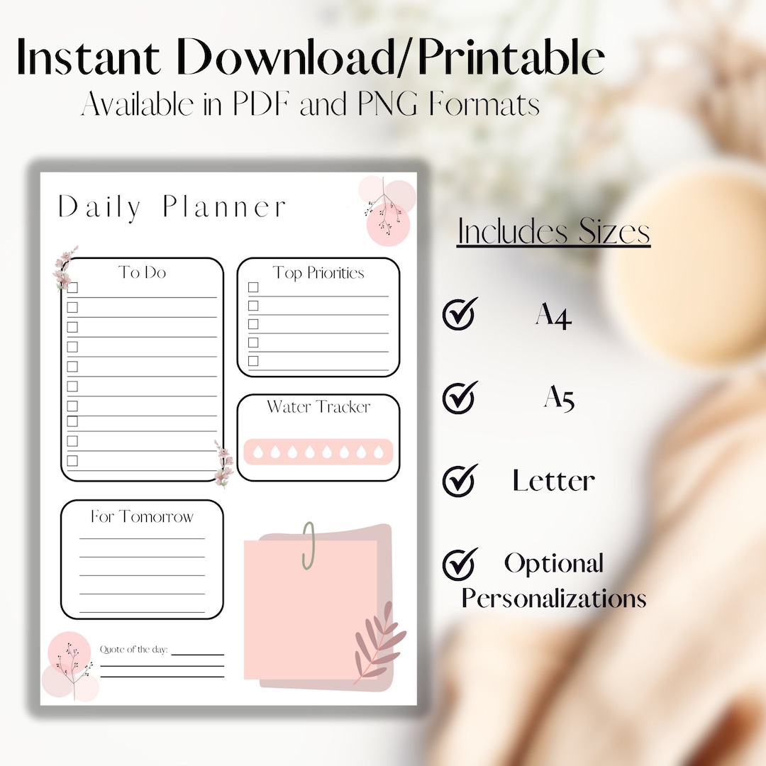 Daily Planner Printable, Cute to Do List, Minimalist, Digital Template ...
