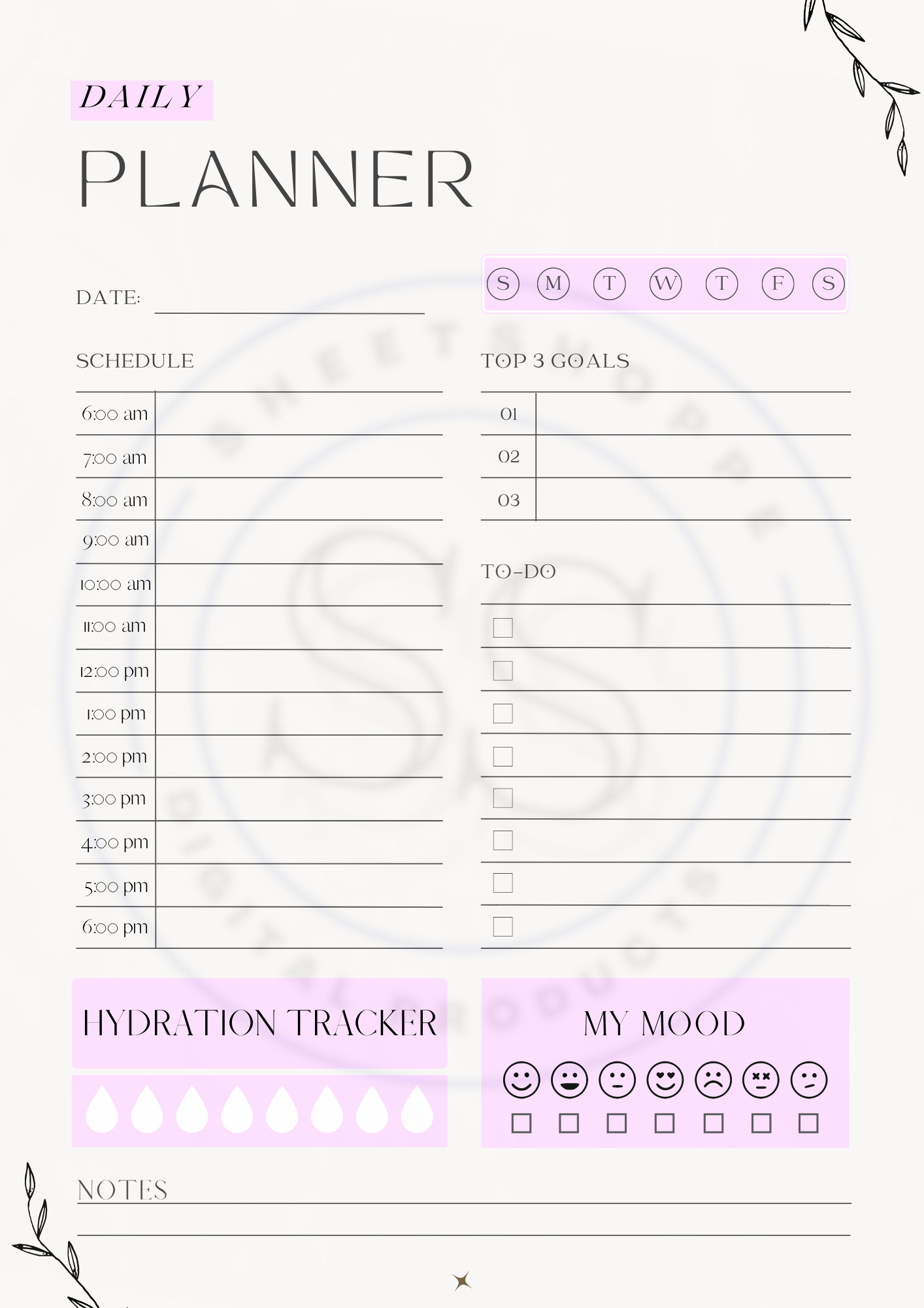 Daily Planner Printable, to Do List, Water Tracker, Instant Download ...