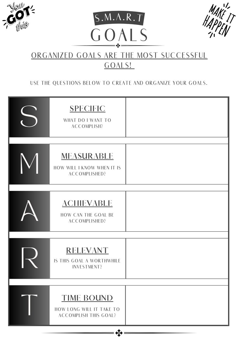 Smart Goals Planner Sheet, Goal Planner, Minimalist, Printable, Pdf ...