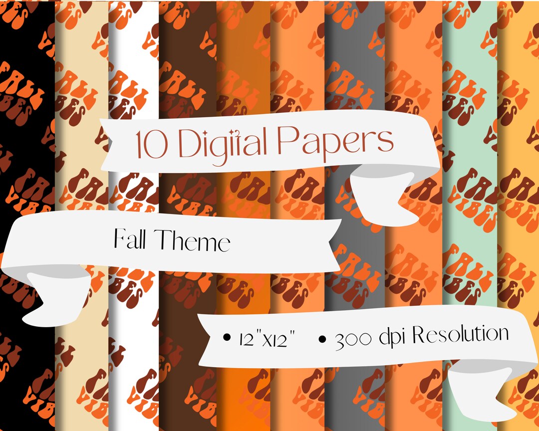 Fall Theme Digital Paper-10 Pack of Pattern Variations, Scrapbook Paper ...