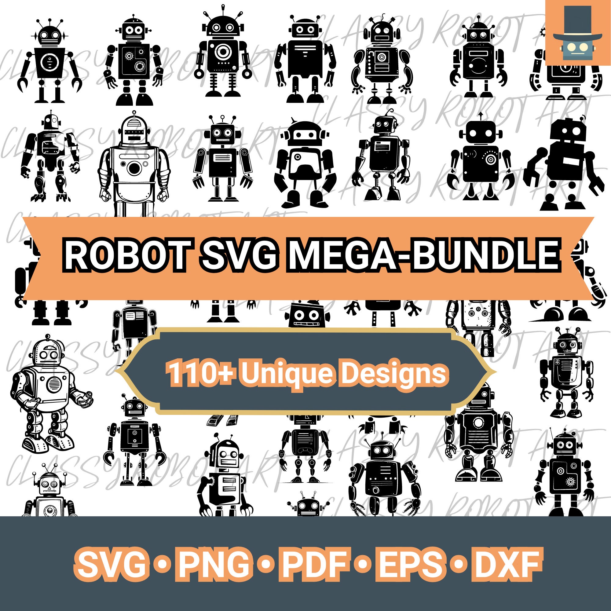 110 ROBOT DESIGNS Mega-bundle Robot SVG Designs Robot Png - Etsy