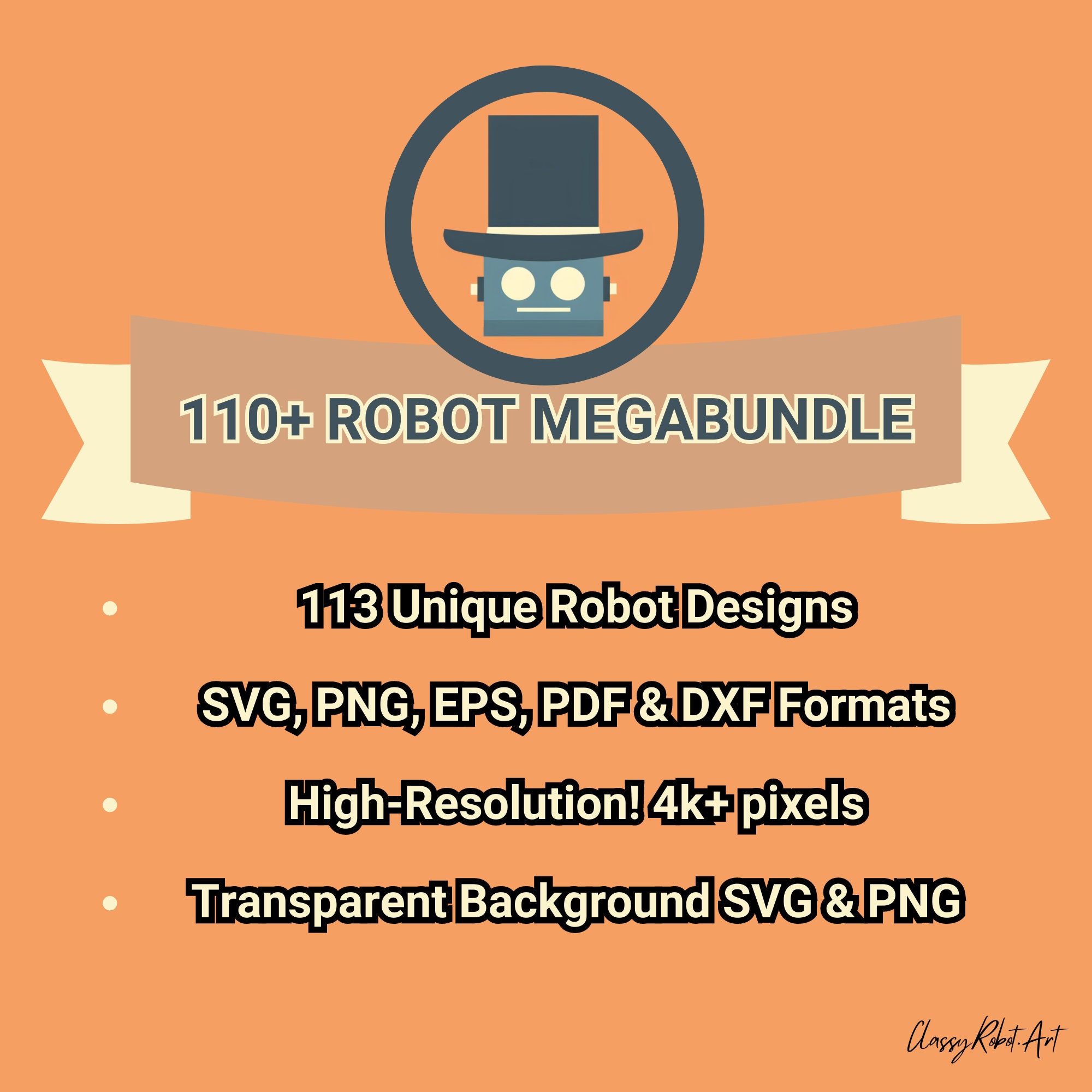 110+ ROBOT DESIGNS Mega-bundle | Robot SVG Designs | Robot Png | Robot ...