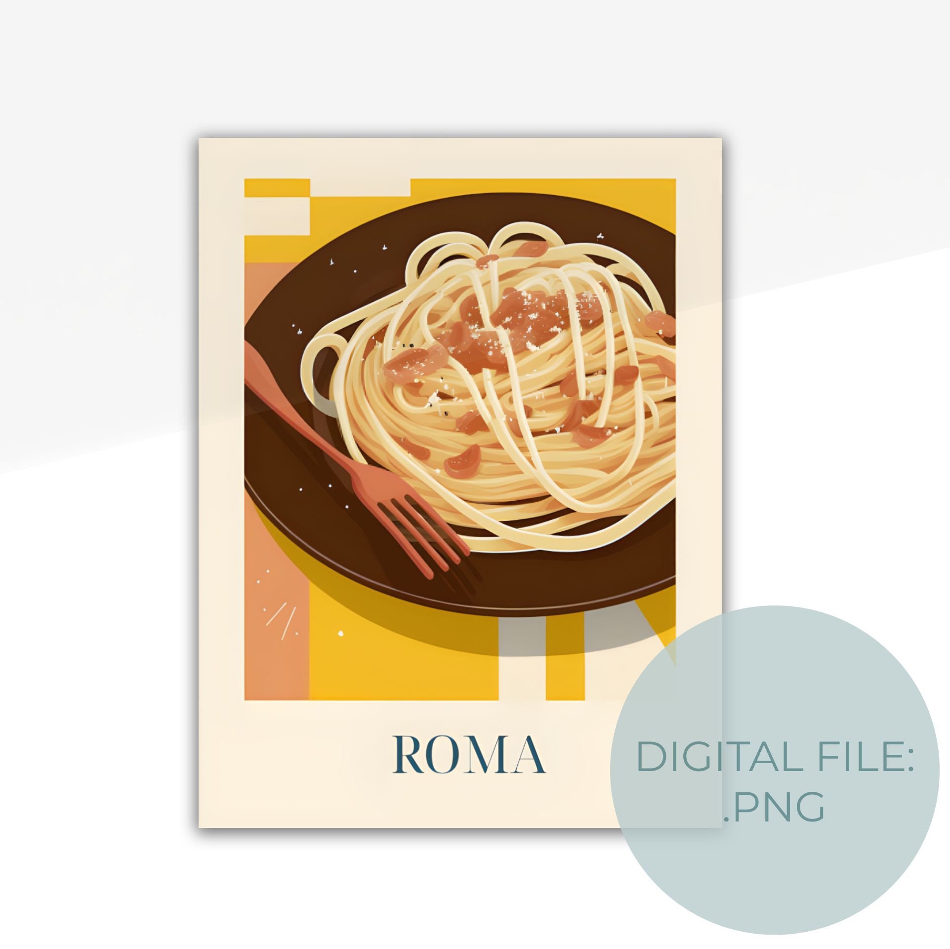 Spaghetti Carbonara Food Art Rome Print Italian Kitchen Poster Digital ...