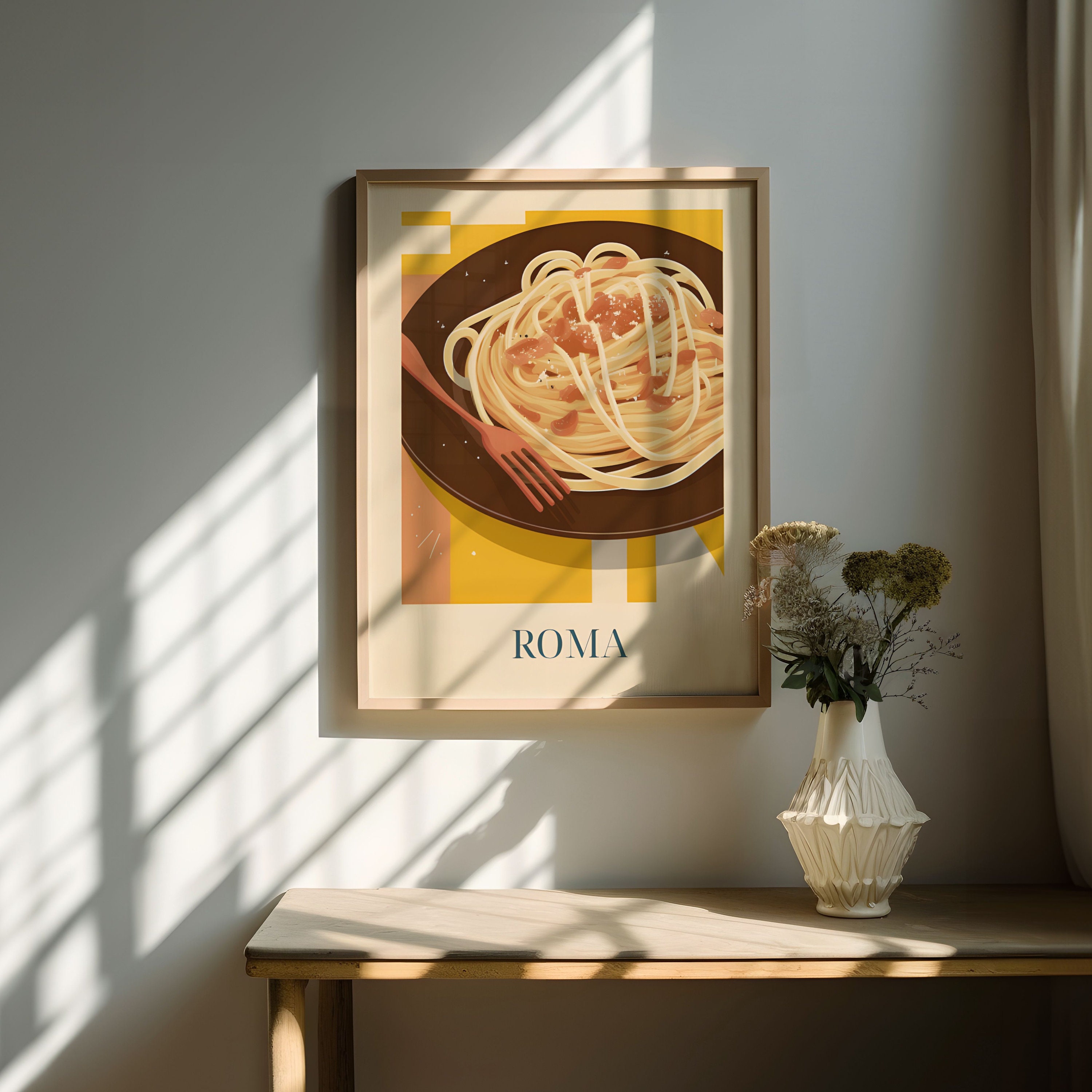 Spaghetti Carbonara Food Art Rome Print Italian Kitchen Poster Digital ...