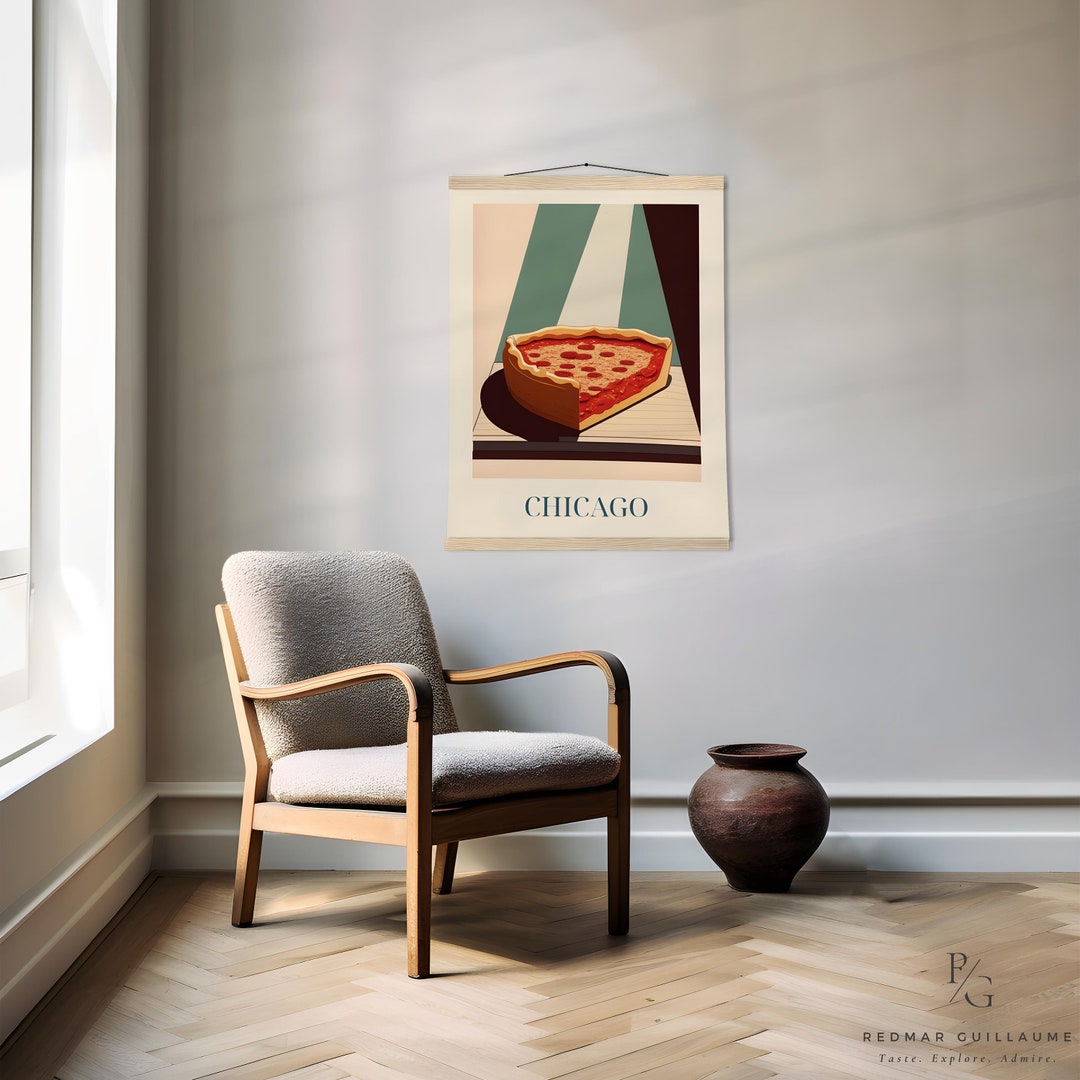 American Food Art Poster: Deep Dish Pizza From Chicago - Matte Paper ...