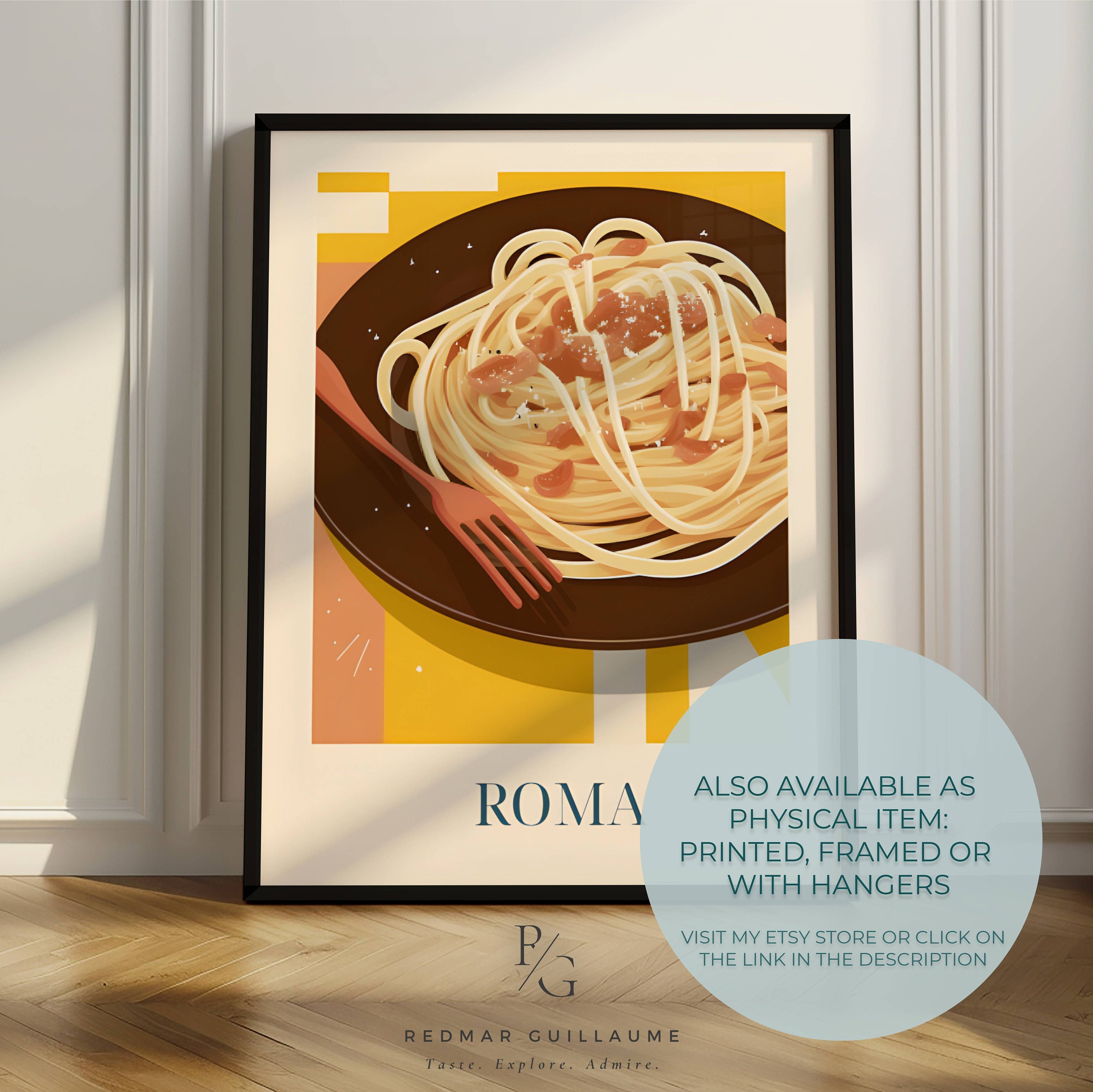 Spaghetti Carbonara Food Art Rome Print Italian Kitchen Poster Digital ...