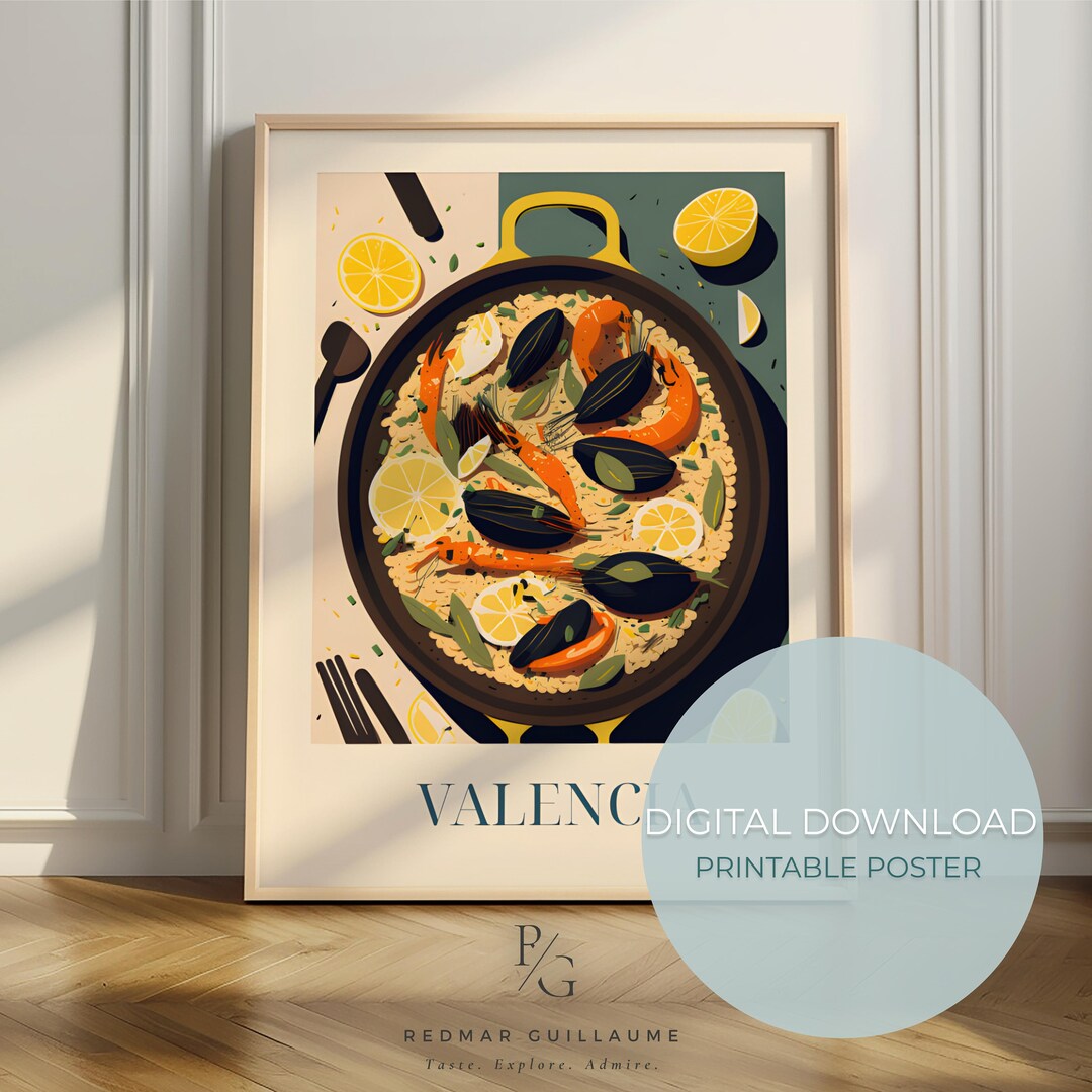 Paella Food Art - Valencia Print - Spanish Kitchen Poster - Digital ...