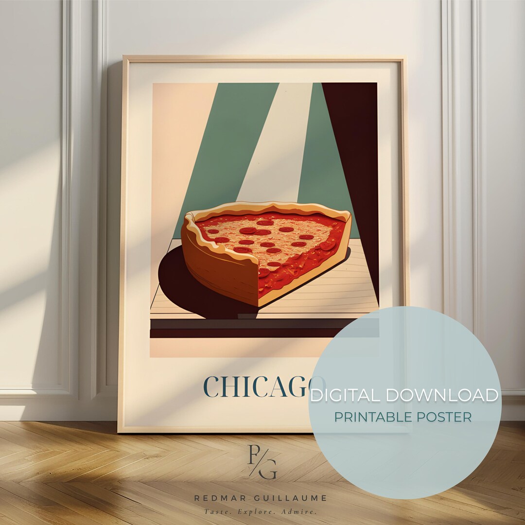 Deep Dish Pizza Food Art - Chicago Print - American Kitchen Poster ...