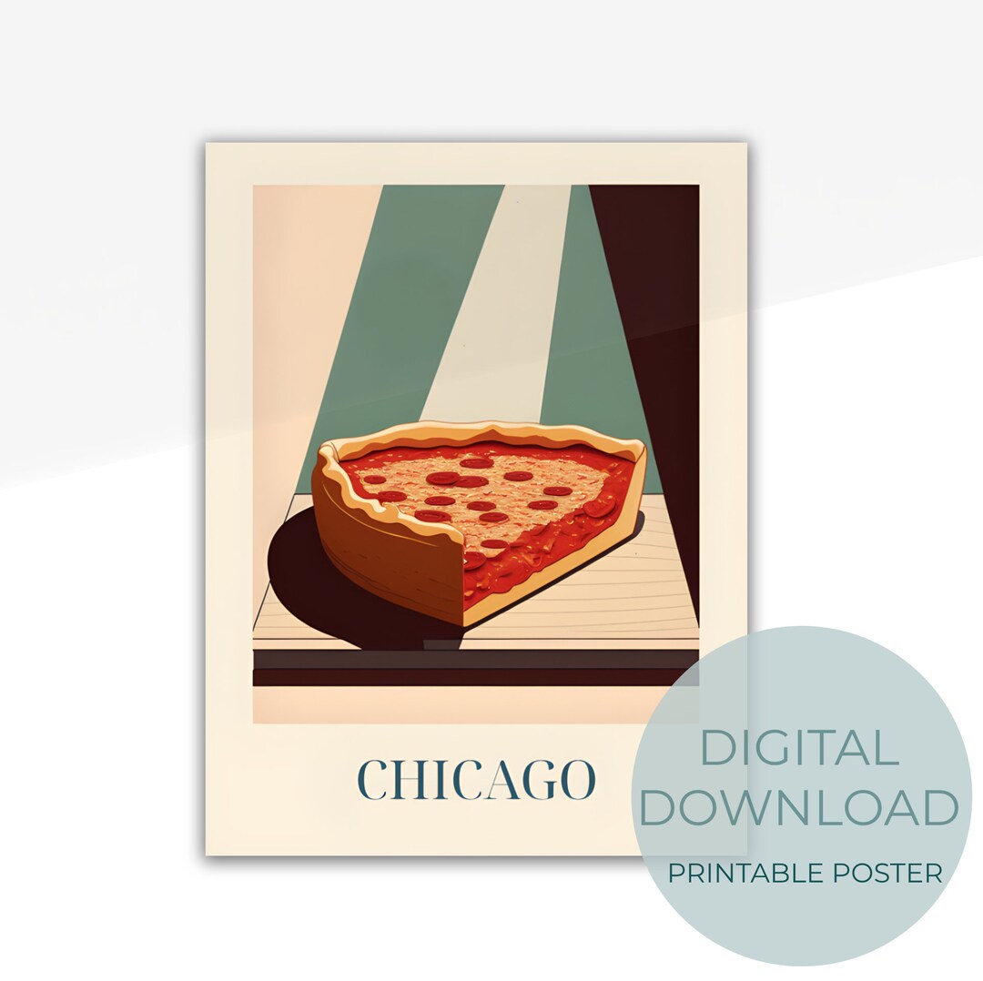 Deep Dish Pizza Food Art Chicago Print American Kitchen - Etsy