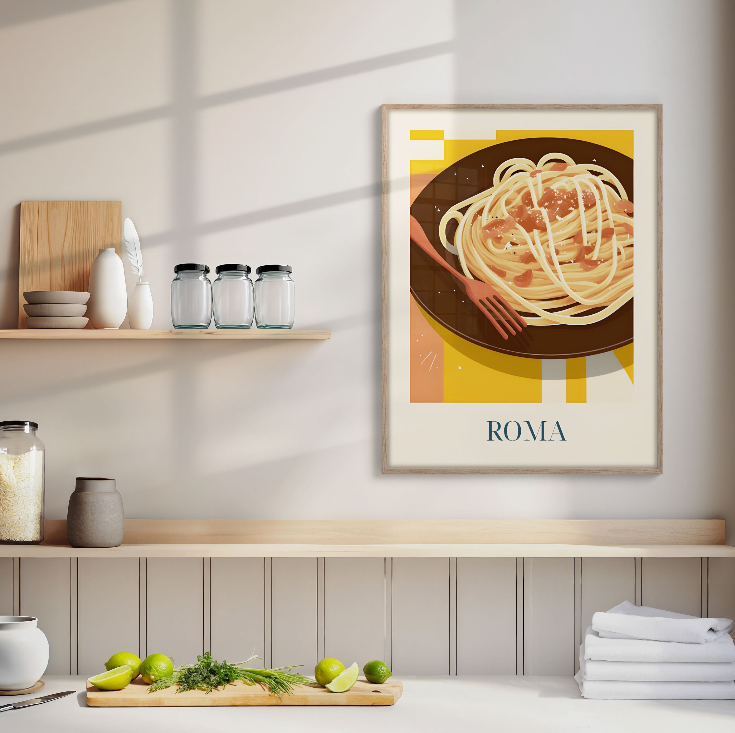 Spaghetti Carbonara Food Art Rome Print Italian Kitchen Poster Digital ...