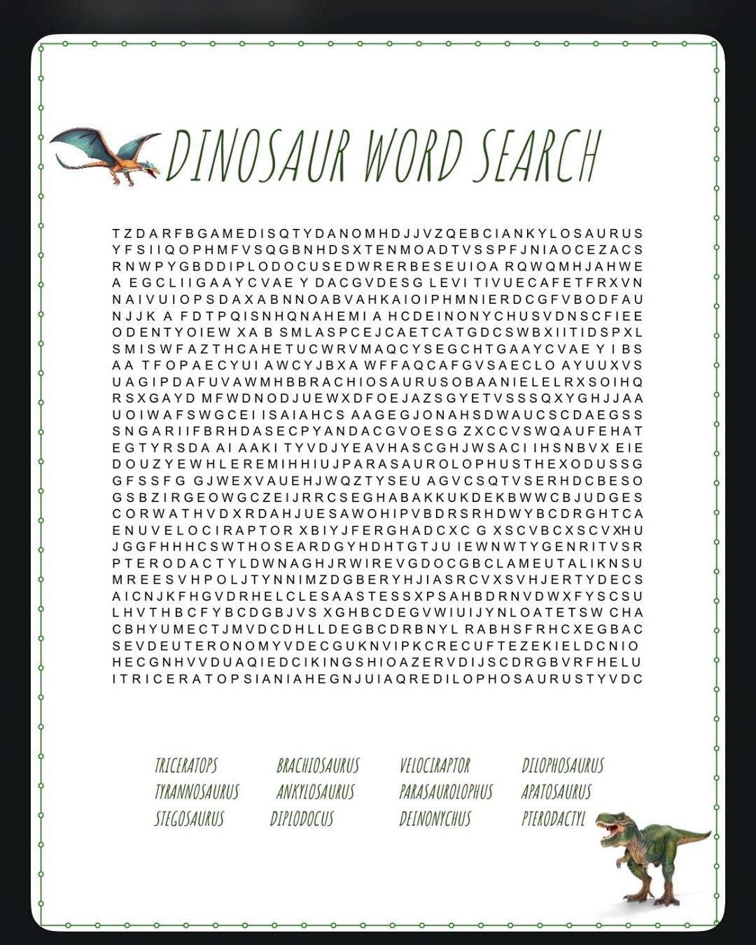 Dinosaur Word Search - Etsy
