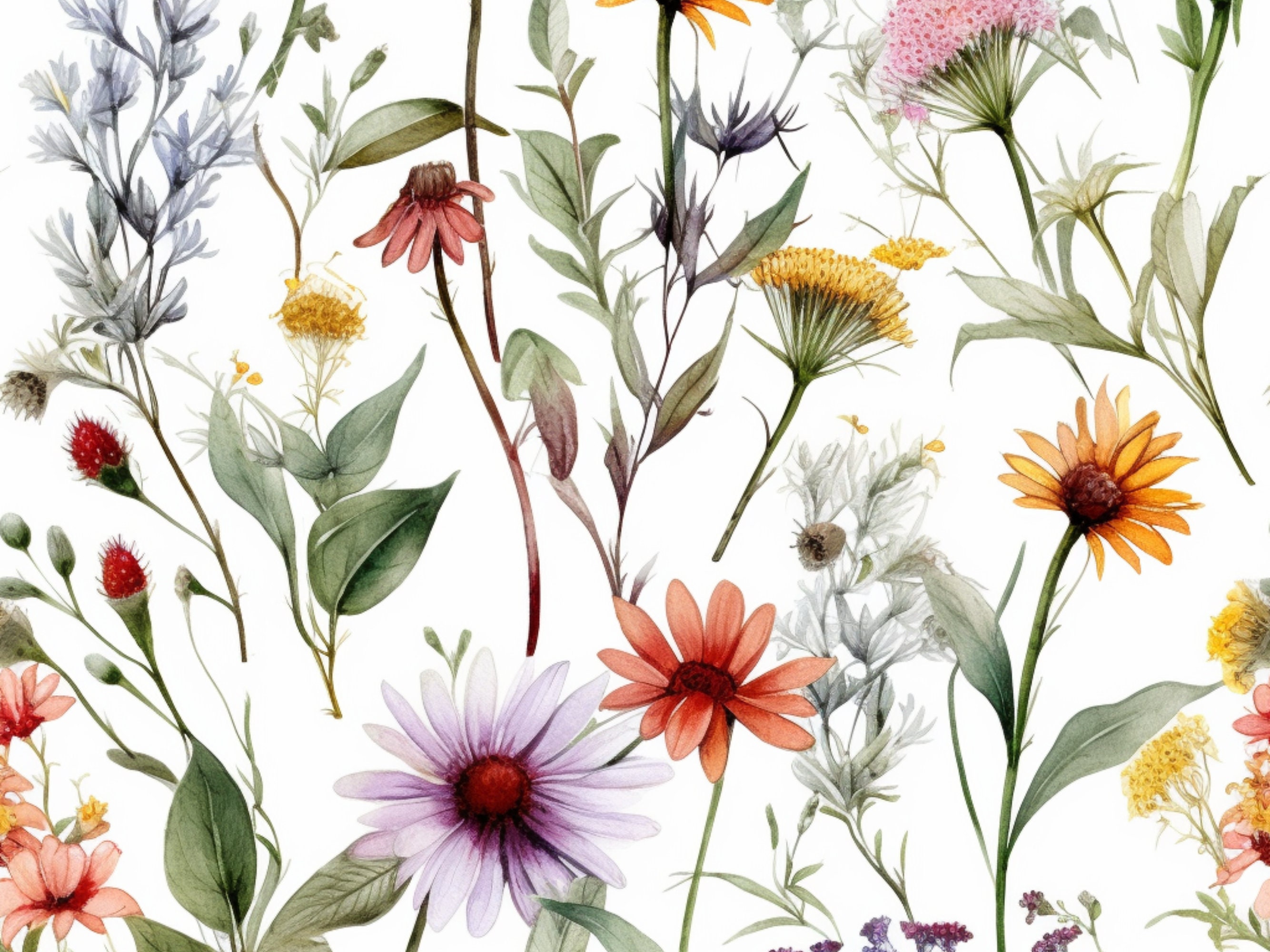 Watercolor Wildflowers, Flowers Seamless Pattern, Floral Prints ...