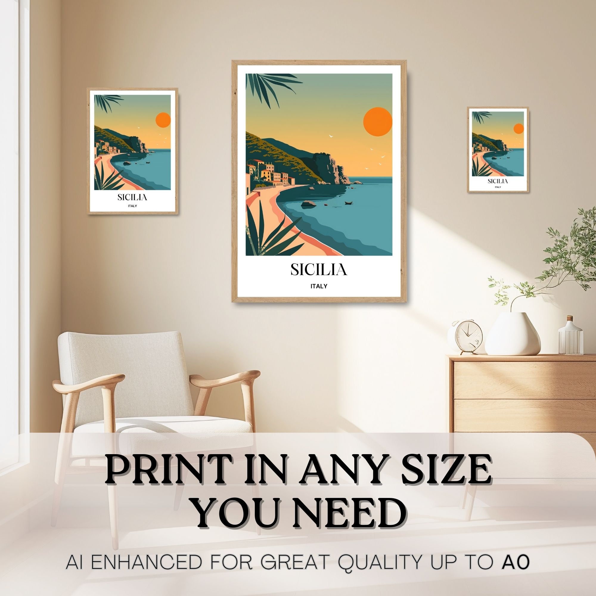 Sicily Travel Poster Italy Print Wall Art Poster Home Decor Digital ...