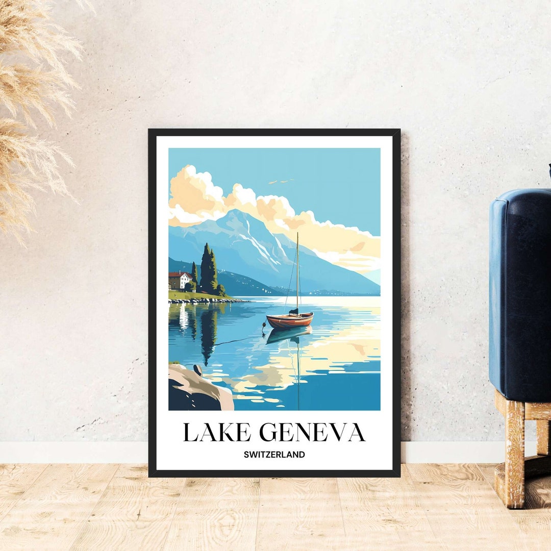 Lake Geneva Geneva Travel Poster Switzerland Mountains Ski Hiking ...