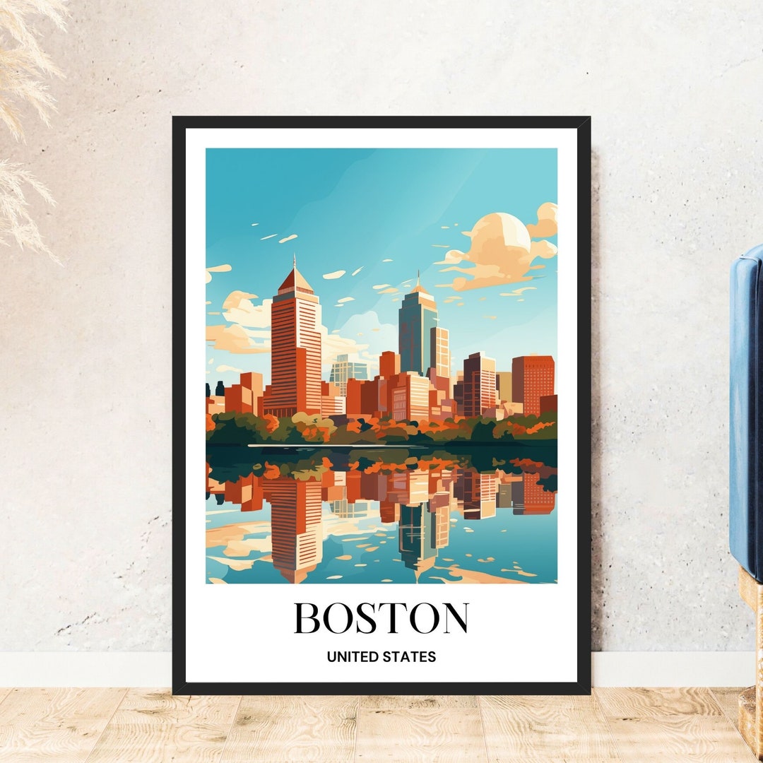 Boston Travel Poster USA United States Poster Print Souvenir Digital ...