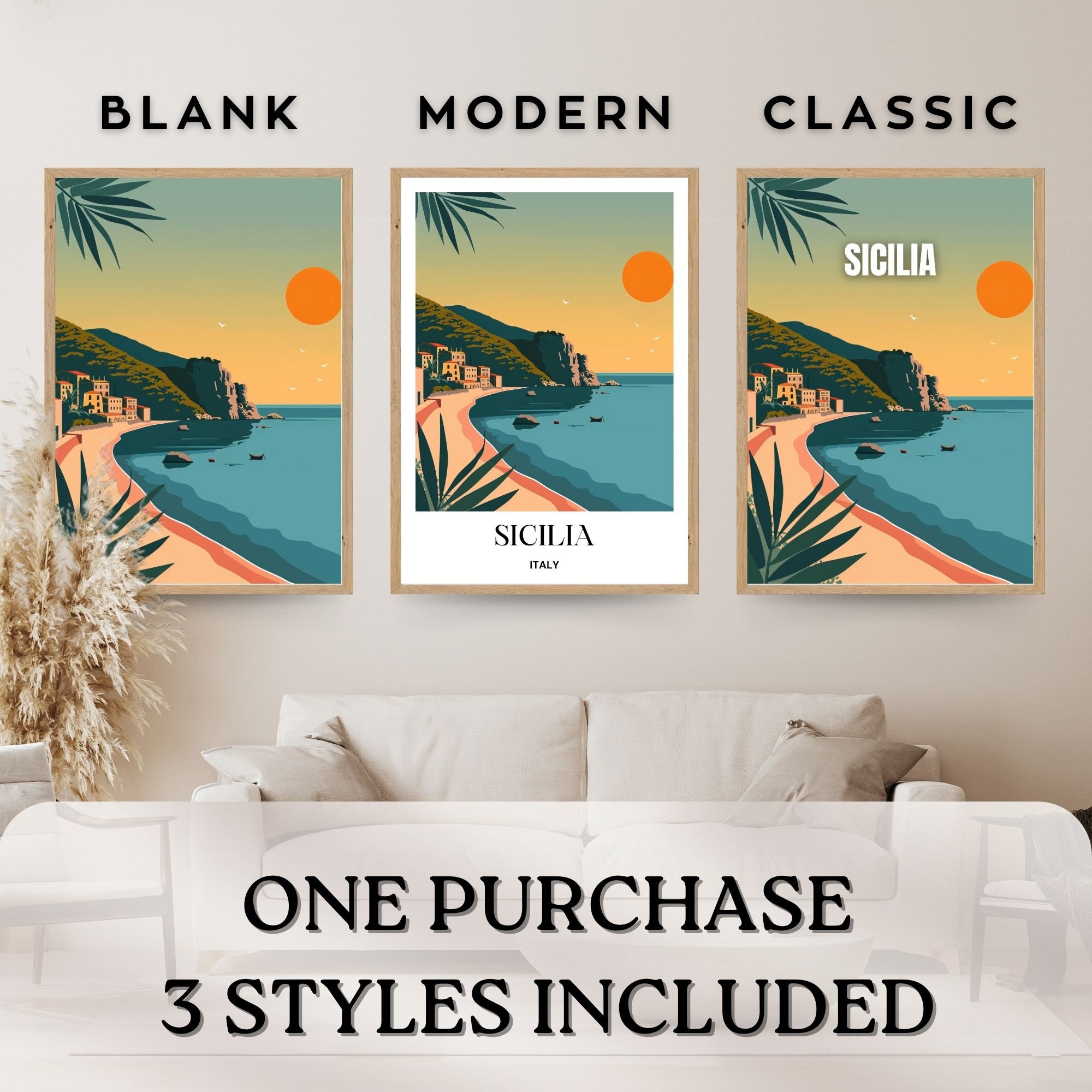 Sicily Travel Poster Italy Print Wall Art Poster Home Decor Digital ...