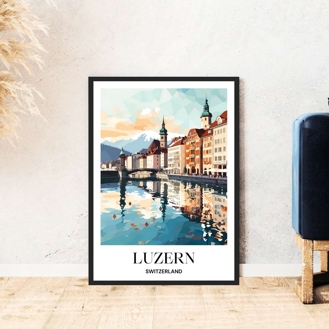 Lucerne Big City Travel Poster Switzerland Mountains Skiing Hiking ...