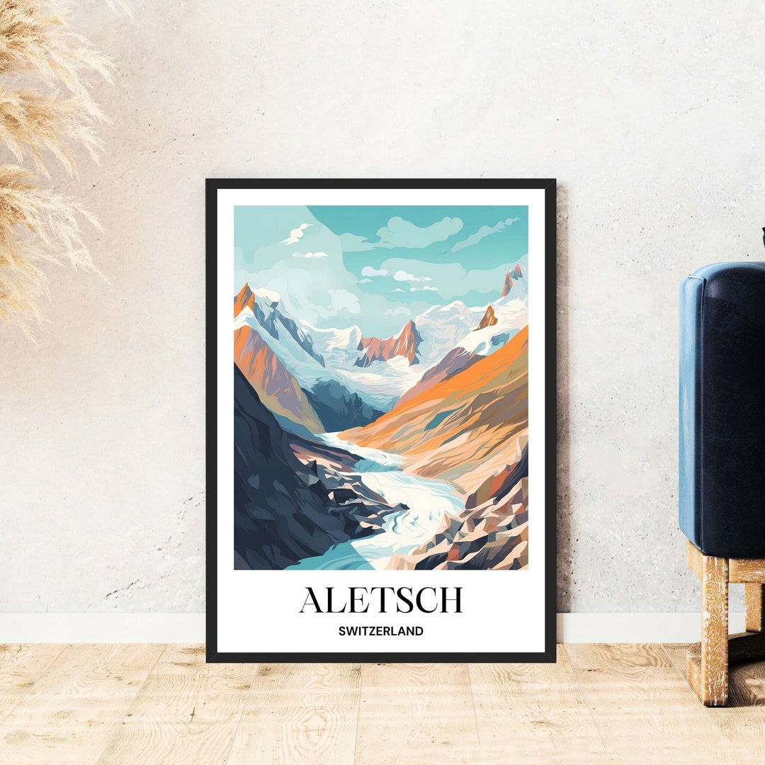 Aletsch Glacier Travel Poster Switzerland Mountaineering Ski Hiking ...