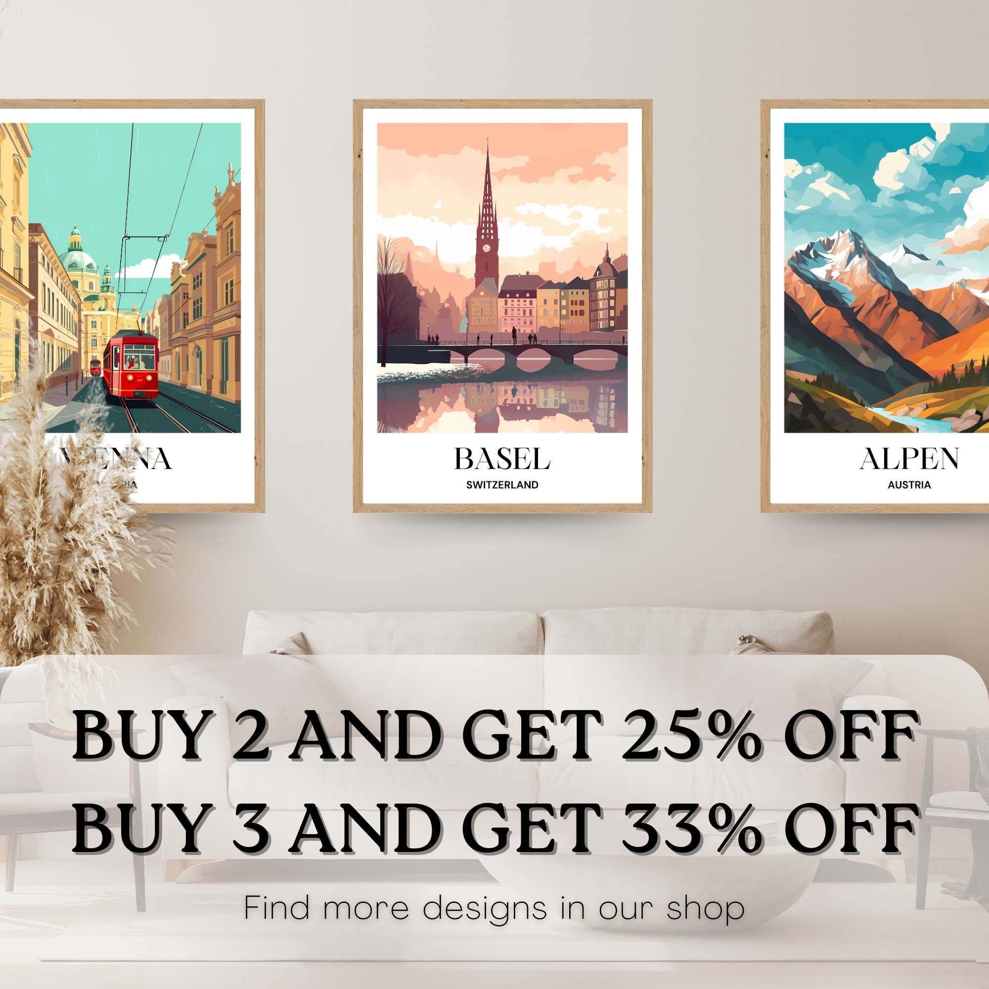 Basel Big City Travel Poster Switzerland Mountains Skiing Hiking ...