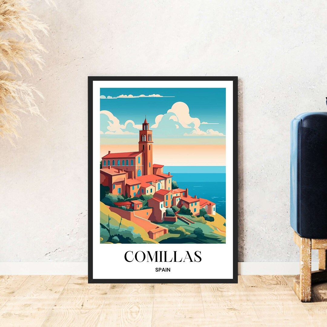 Comillas Travel Poster Spain Beach Sea Mountains Summer Hiking Digital ...