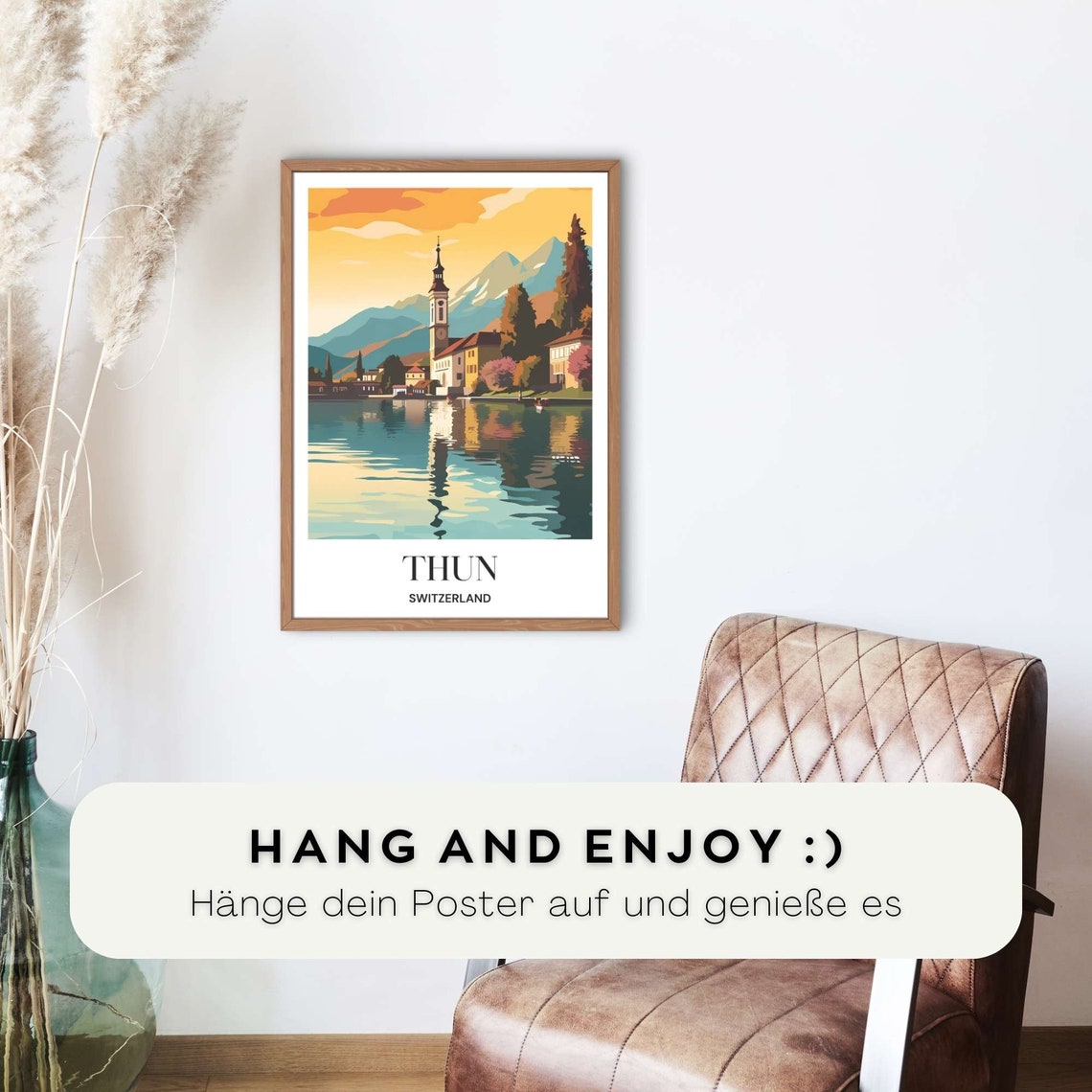 Thun Am Thunersee Travel Poster Switzerland Mountains Skiing Hiking ...