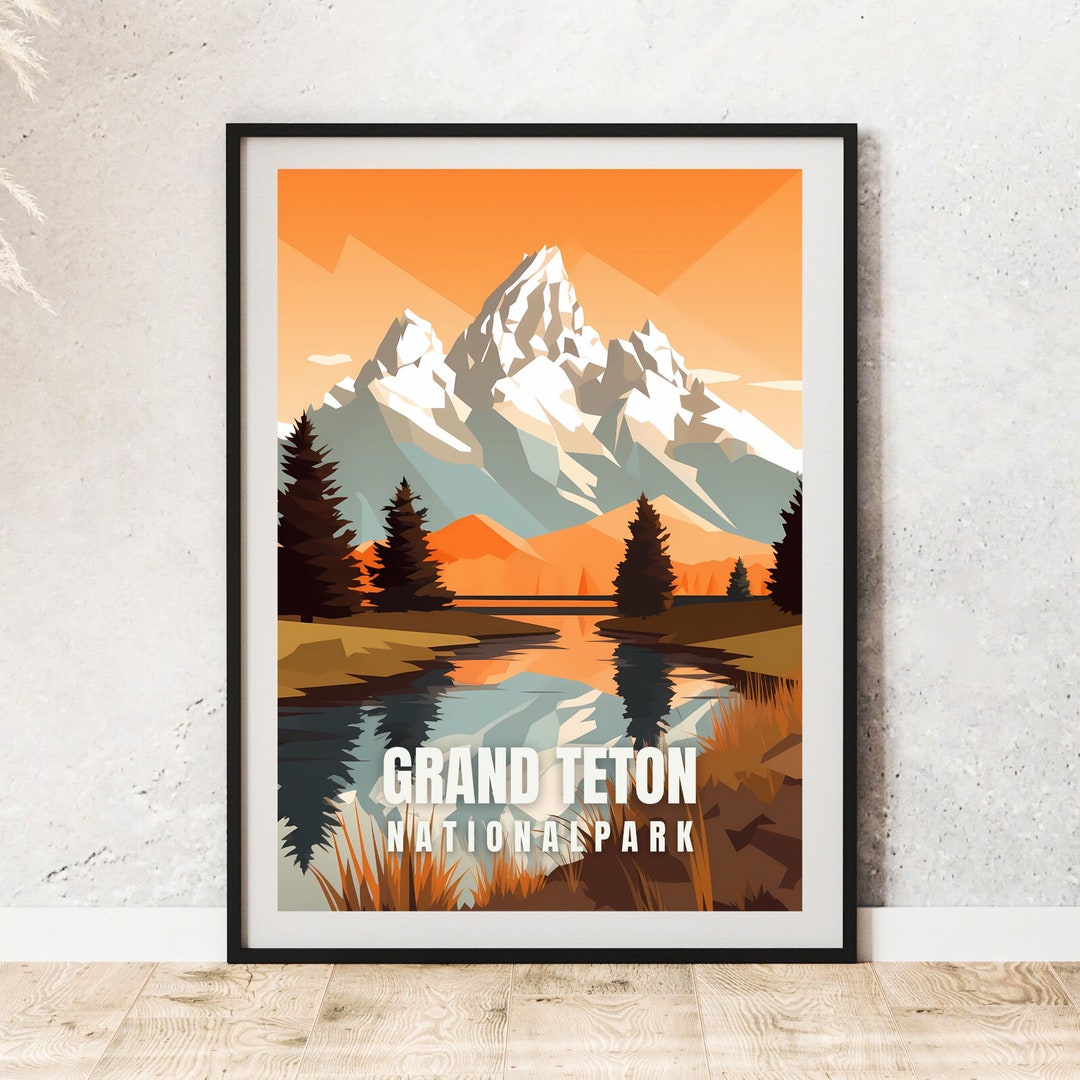 Grand Teton National Park Travel Poster USA Wyoming Mountains - Etsy