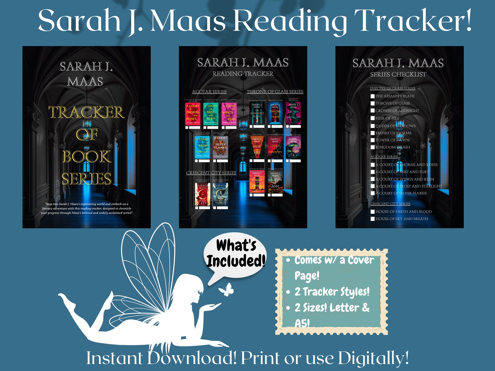 Sarah J. Maas Book Tracker Acotar Series Checklist Throne of Glass ...