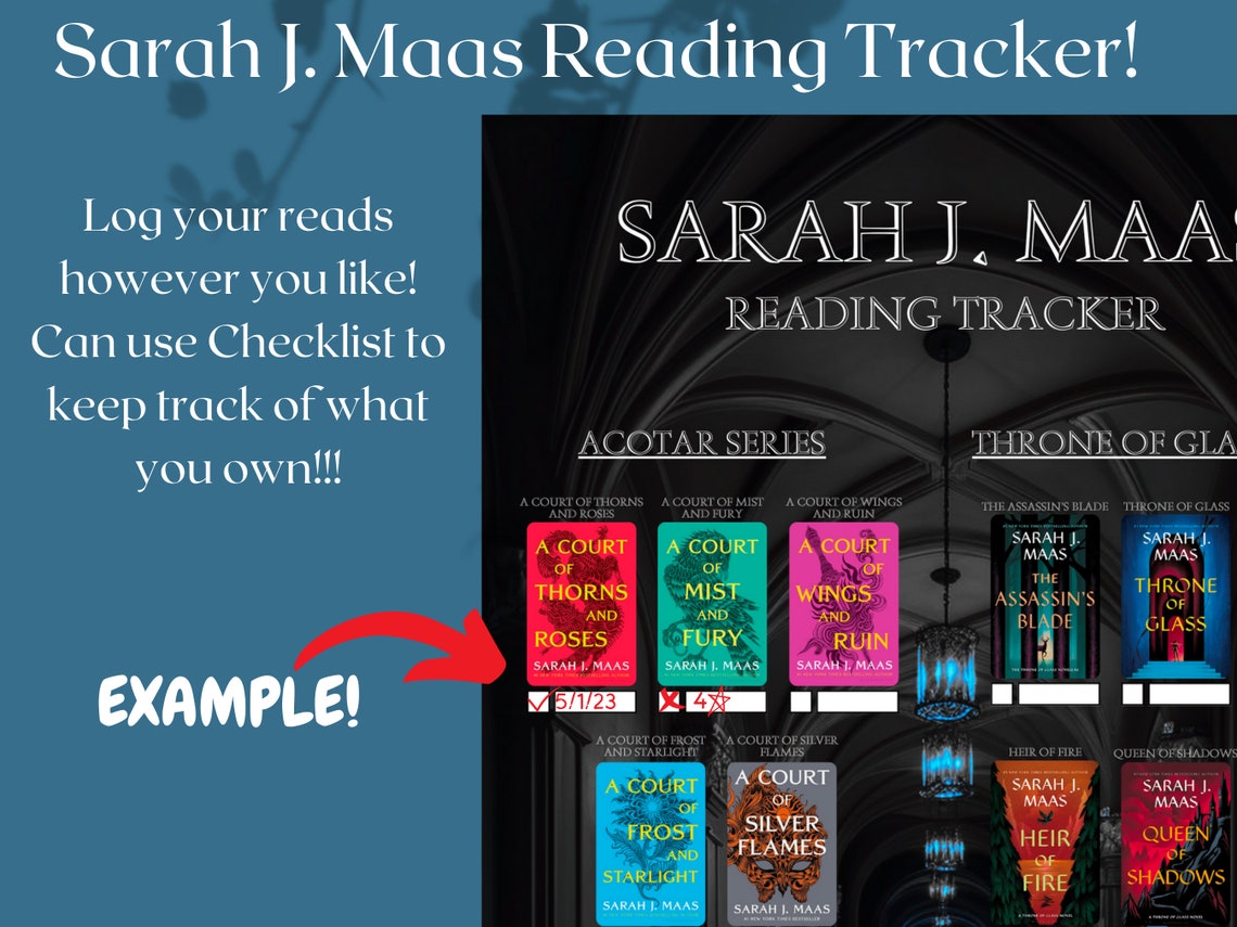 Sarah J. Maas Book Tracker Acotar Series Checklist Throne of Glass ...