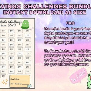 Savings Challenge Cash Binder Savings Inserts Kawaii for Her Cute ...