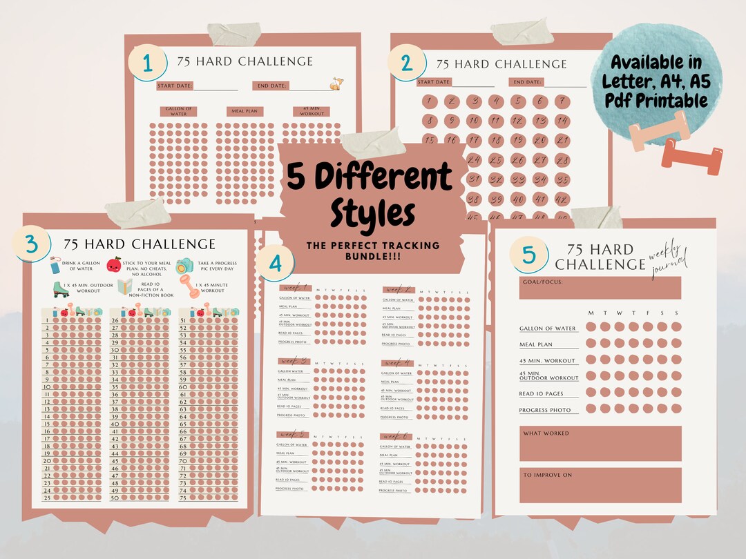 75 Hard Challenge Tracking Bundle Fitness Tracker Bundle Digital ...