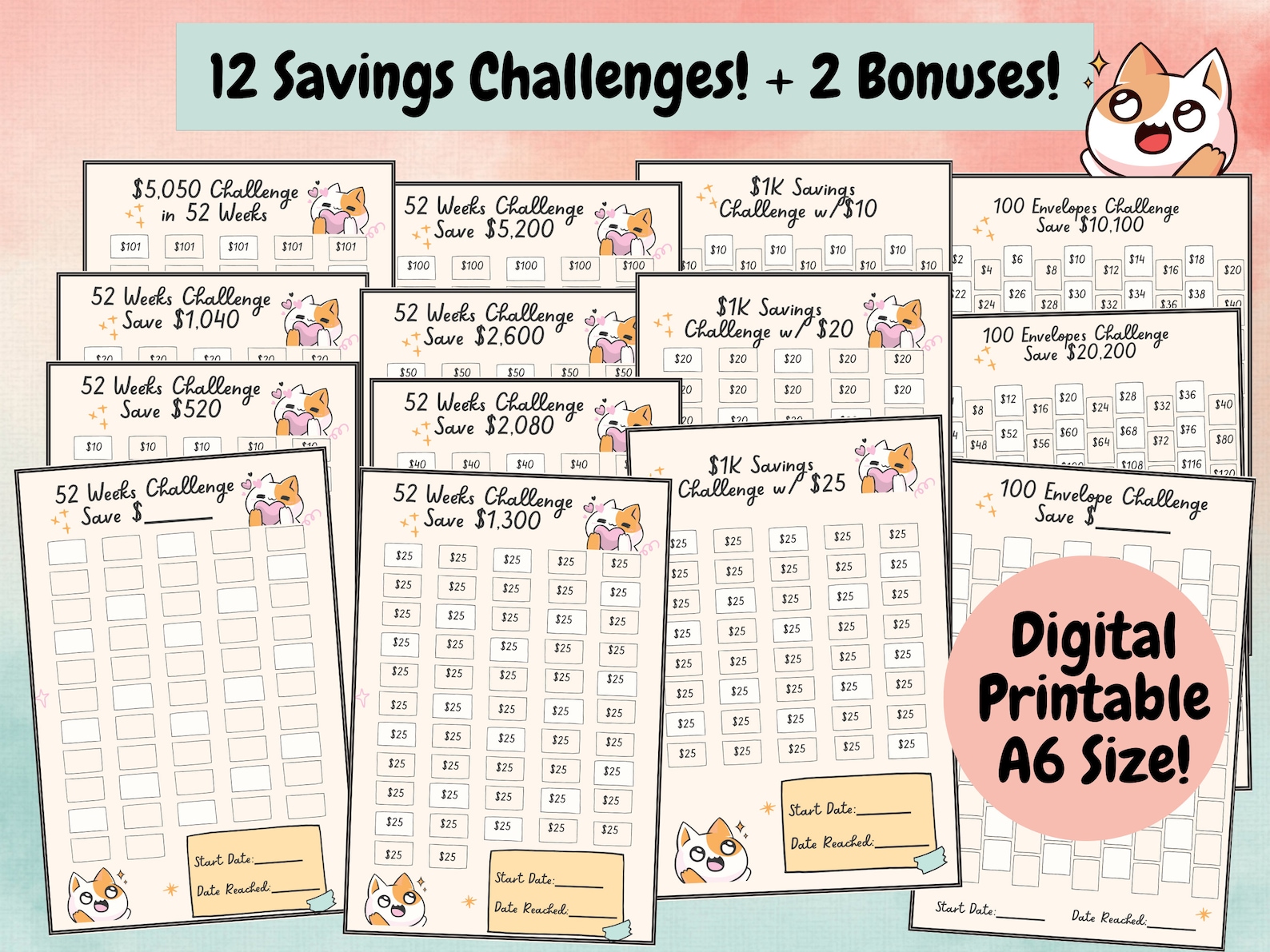 Savings Challenge Cash Binder Savings Inserts Kawaii for Her Cute Cat ...