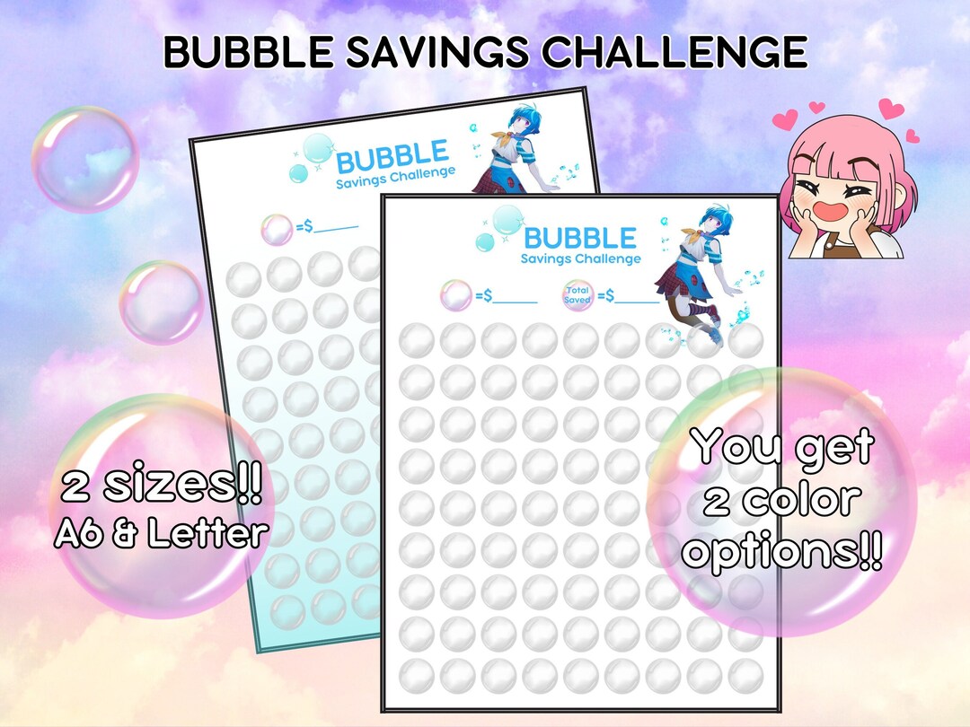 Bubble Savings Challenge Anime Savings Challenge Cash Binder Inserts ...
