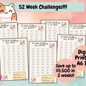 Savings Challenge Cash Binder Savings Inserts Kawaii for Her Cute Cat ...