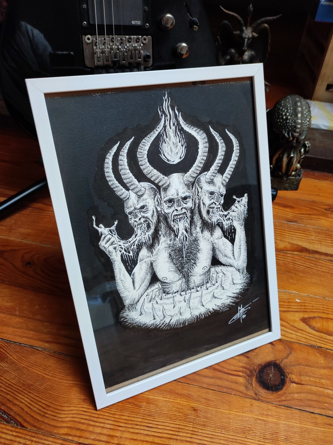 Original Drawing three-headed Lucifer Ink and - Etsy