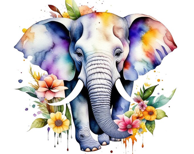 Purple Floral Elephant Clip Art, Watercolor Cute Little Peanut,lavender ...