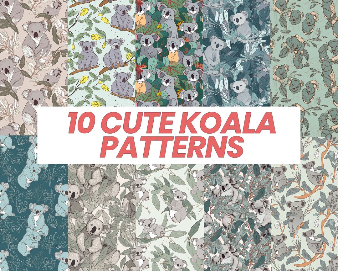 Koalas Seamless Patterns - Cute Patterns With Koalas - Handdrawn - Etsy